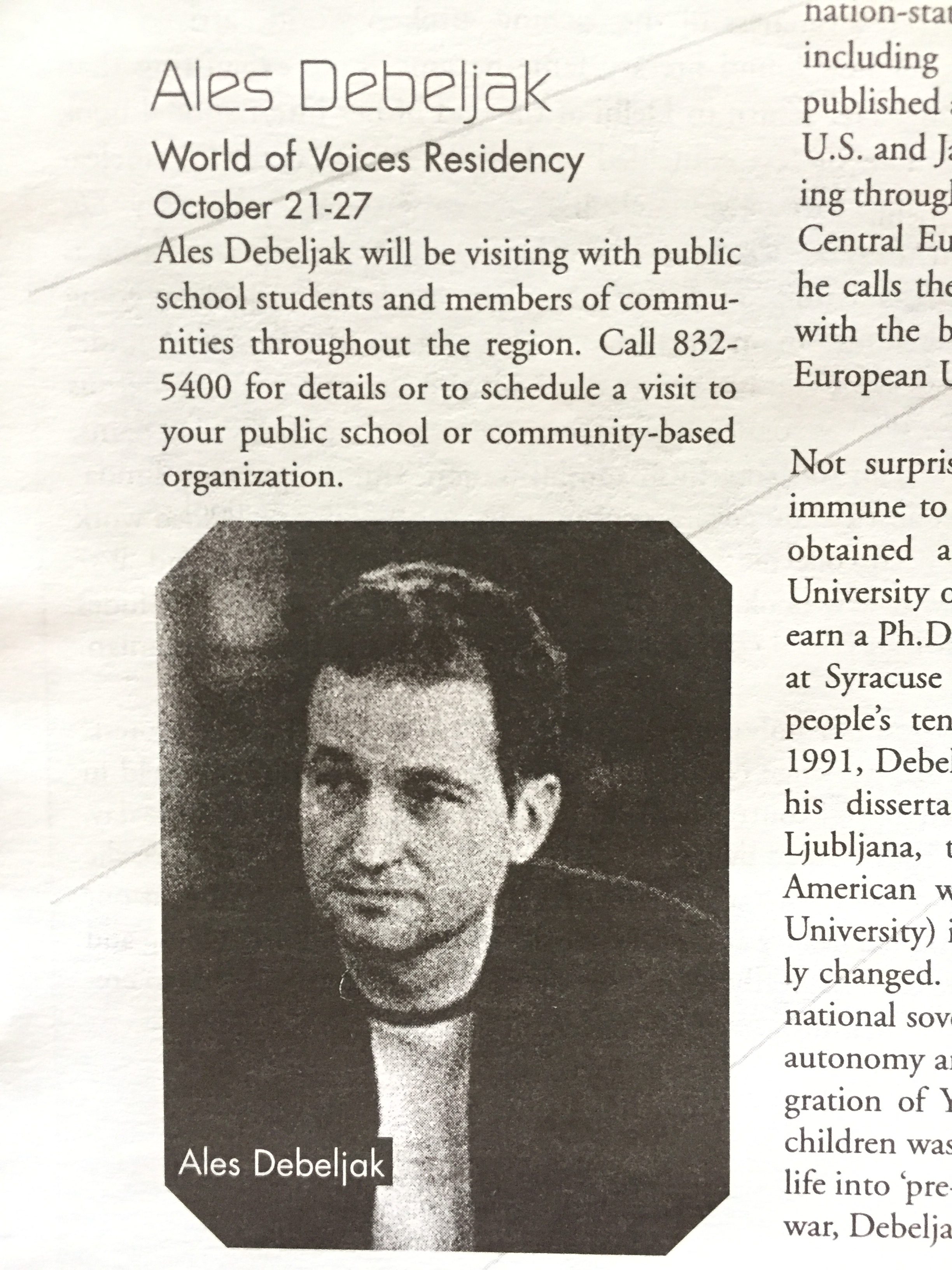 Ales Debeljak - Just Buffalo Literary Center | Buffalo, NY